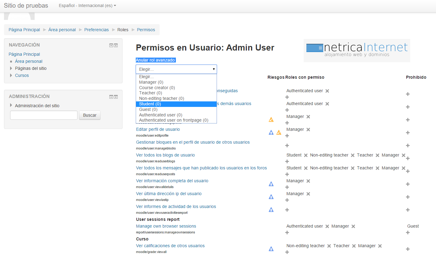 Guias Moodle: cómo cambiar o editar los permisos de usuario en Moodle ...