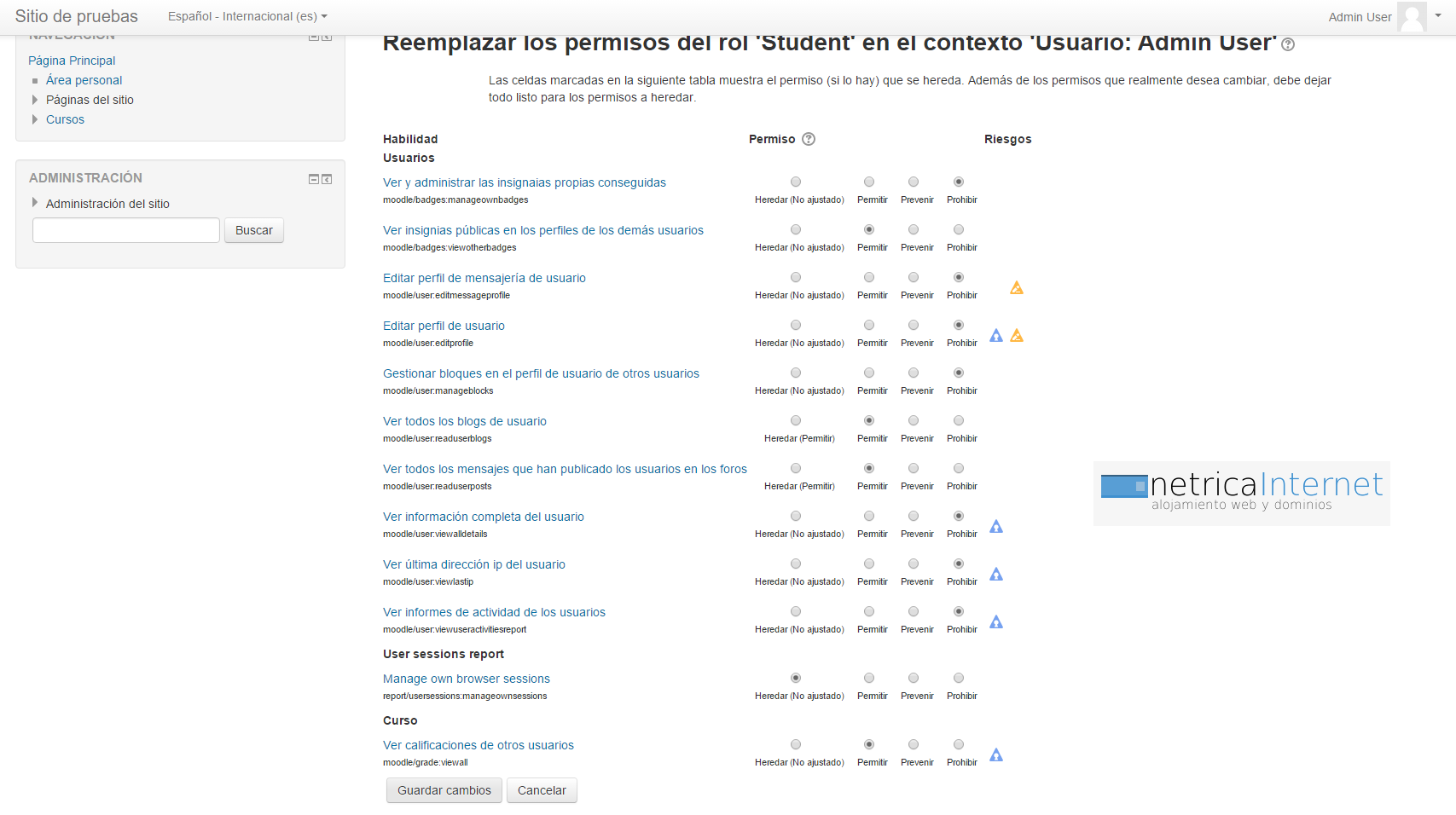 Guias Moodle: cómo cambiar o editar los permisos de usuario en Moodle ...